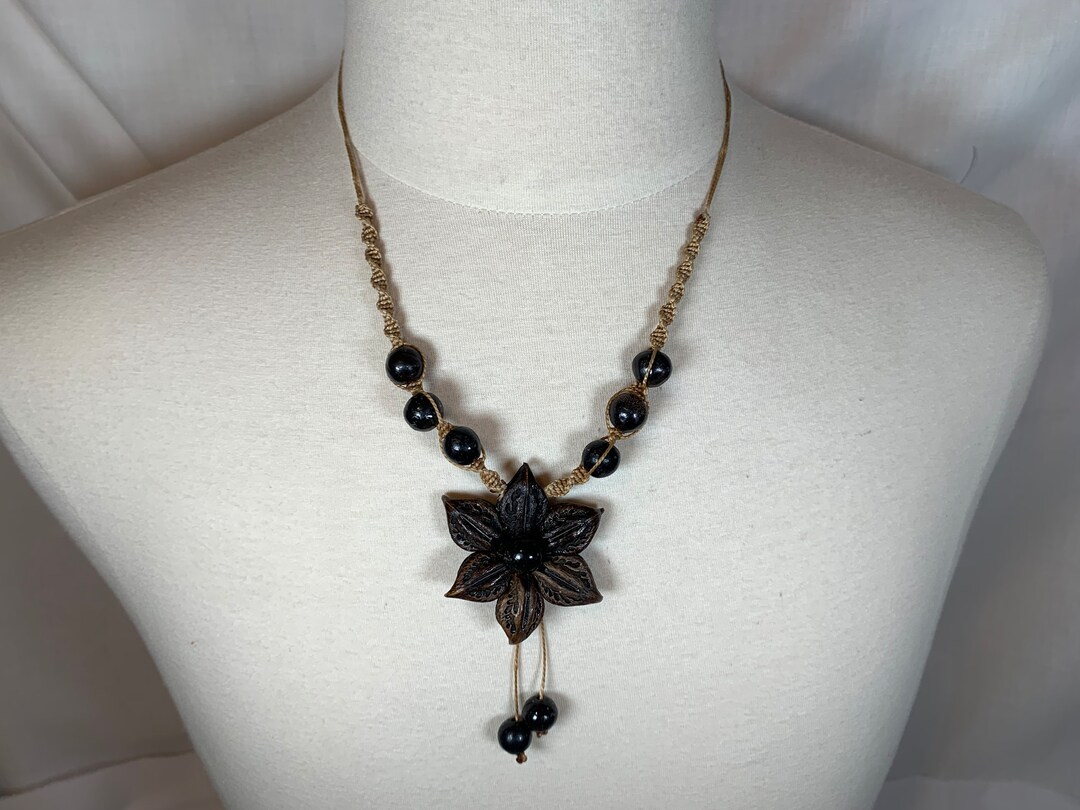 Vintage Handmade Necklace Seed Pod Yellow Cord Flower - Etsy