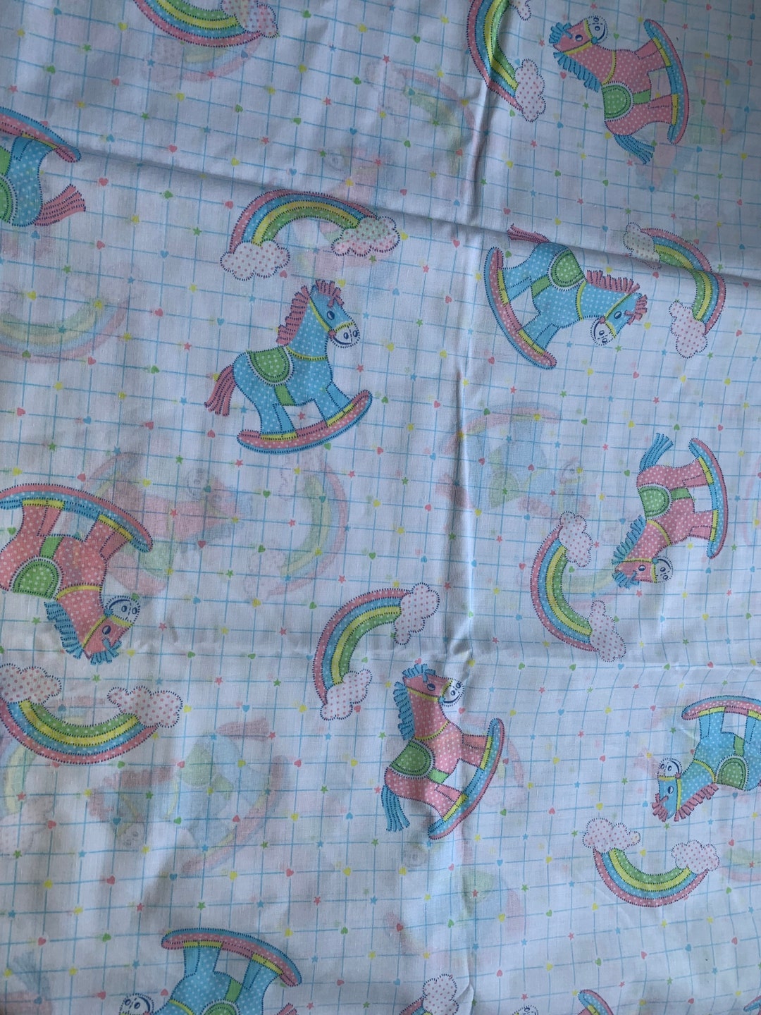 Vintage Baby Rocking Horse, Rainbows Themed Fabric, Craft Decor, 100% ...