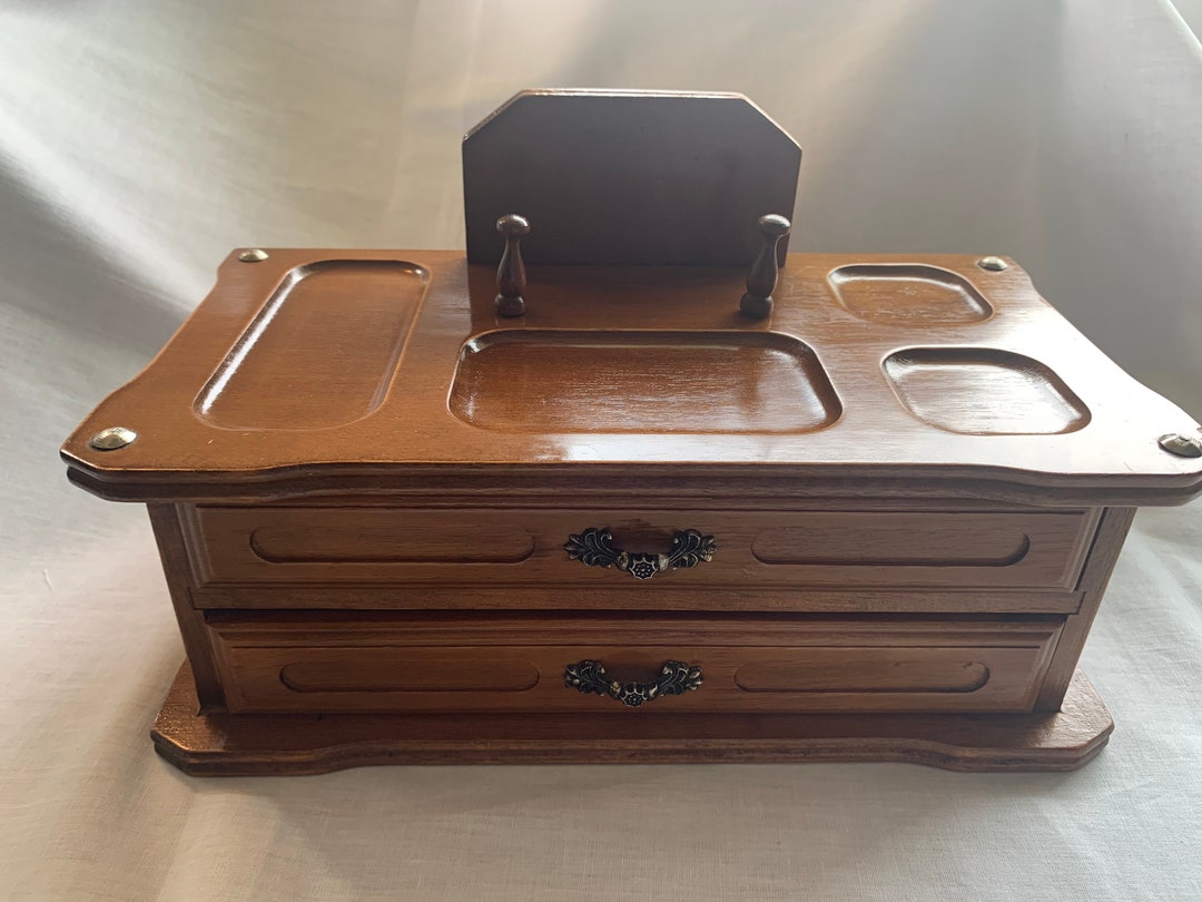 Vintage Men's Wooden Personal Organizer Caddy, Brown, 2 Felt Lined ...