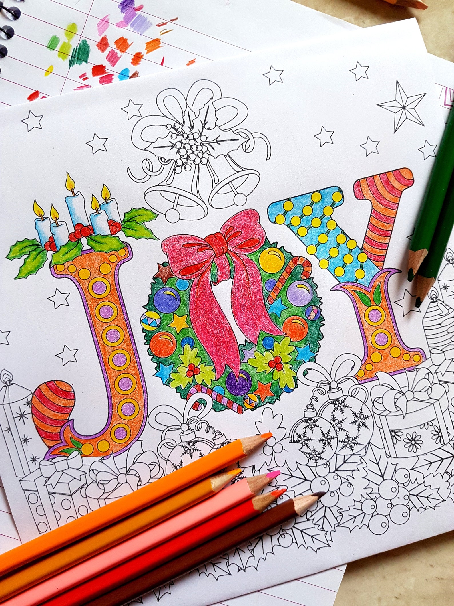 Christmas Joy Adult Coloring Page Christmas Coloring Page - Etsy