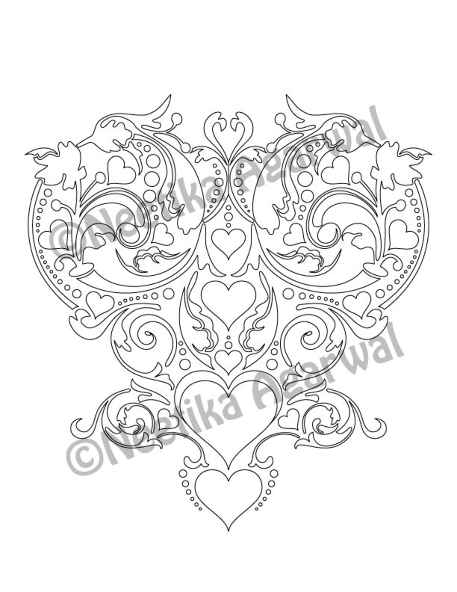 Intricate Heart Valentine Adult Coloring Page Valentine's Day Coloring ...