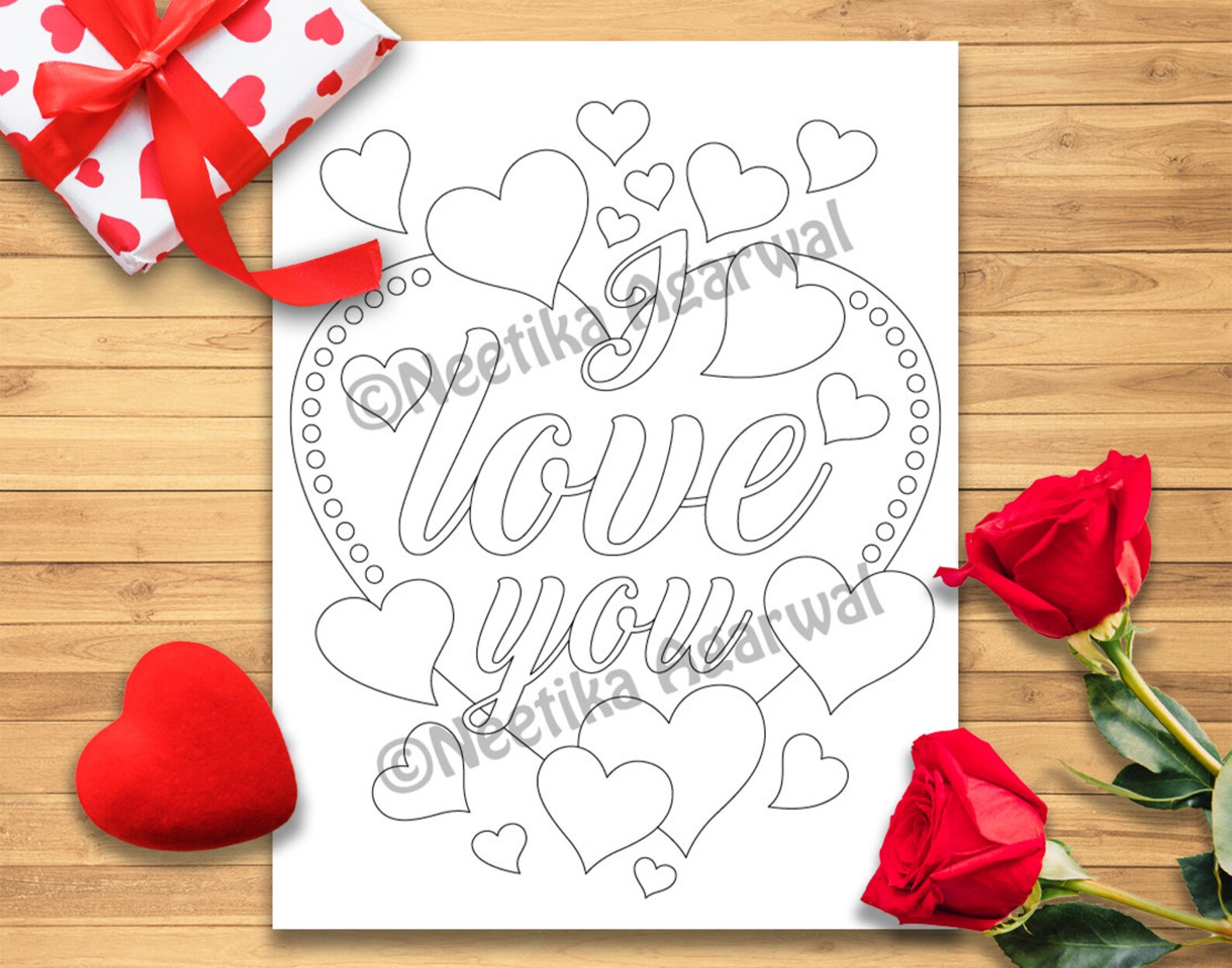 I Love You Valentine Adult Coloring Page Valentine's - Etsy