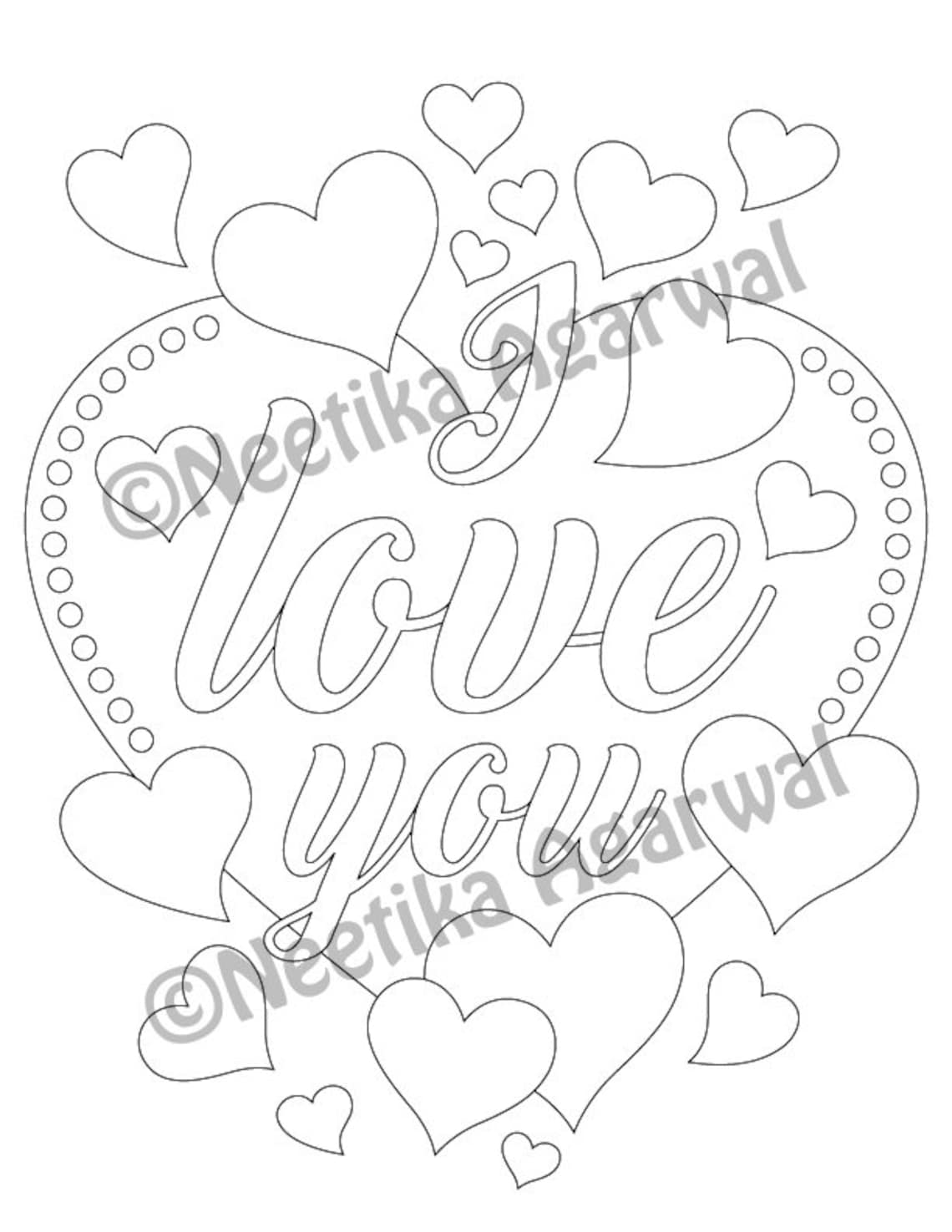 I Love You Valentine Adult Coloring Page Valentine's - Etsy
