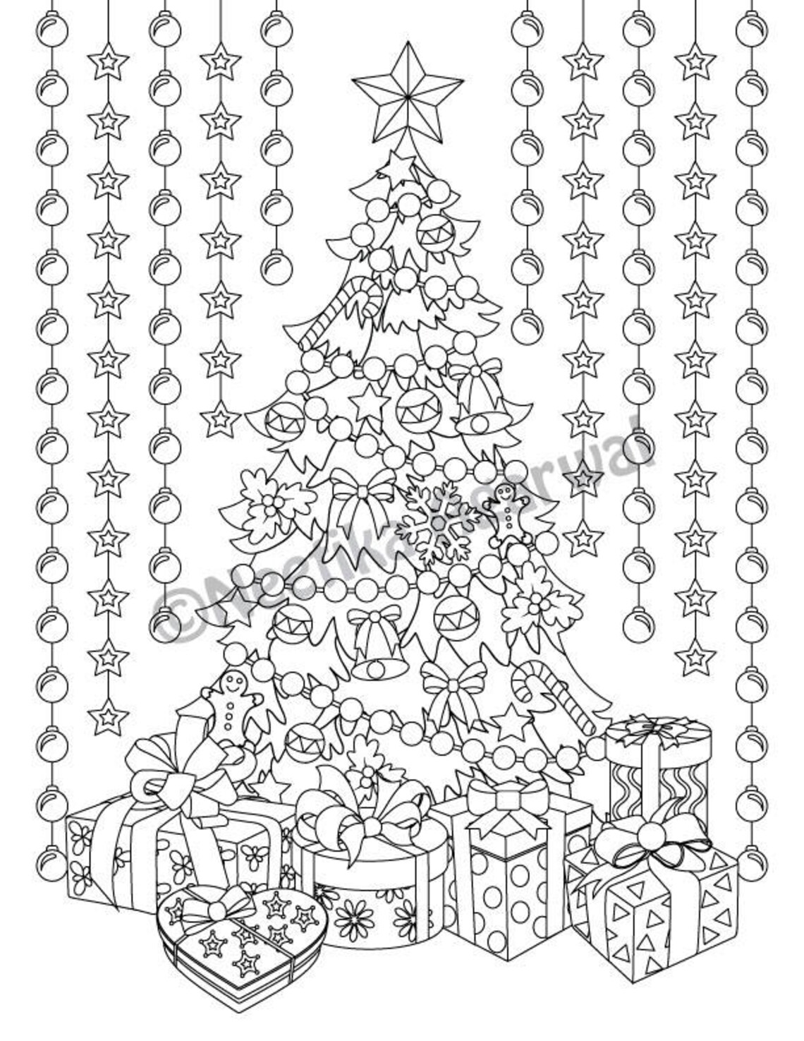 Christmas Tree Adult Coloring Page Christmas Coloring Page - Etsy