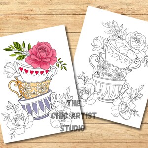 Tea Time Coloring Pages Printable Coloring Page Digital Download Adult ...