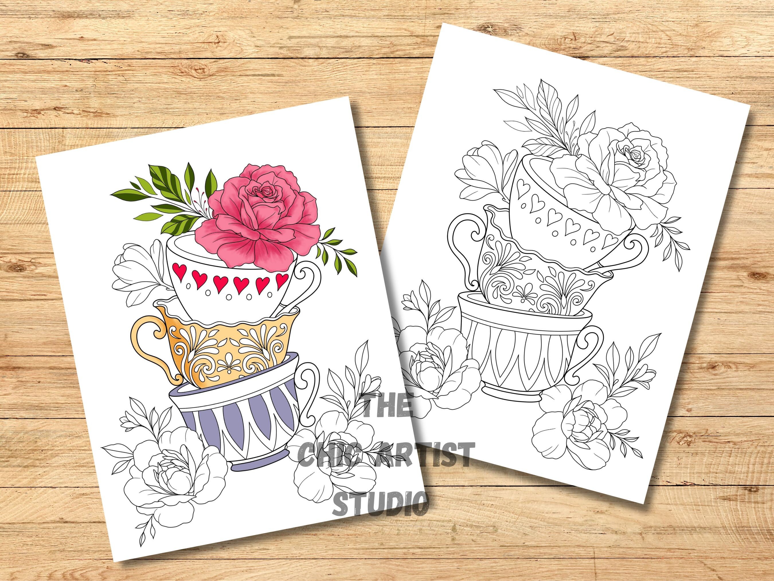 Tea Time Coloring Pages Printable Coloring Page Digital Download Adult ...