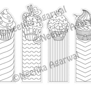 Cupcake Bookmarks - Adult Coloring Page - Valentine's Day Coloring Page ...