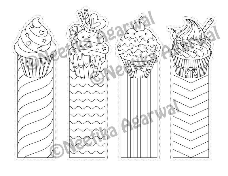 Cupcake Bookmarks - Adult Coloring Page - Valentine's Day Coloring Page ...