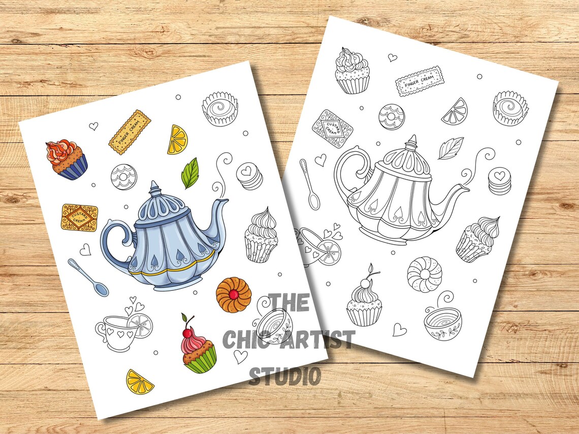 Tea Time Coloring Pages Printable Coloring Page Digital Download Adult ...