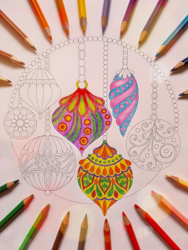Christmas Hanging Ornaments - Adult Coloring Page - Christmas Coloring ...