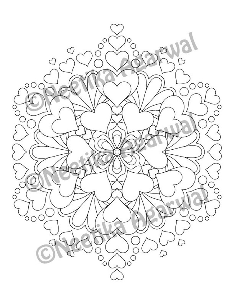Valentine Mandala Adult Coloring Page Valentine's Day Coloring Page ...