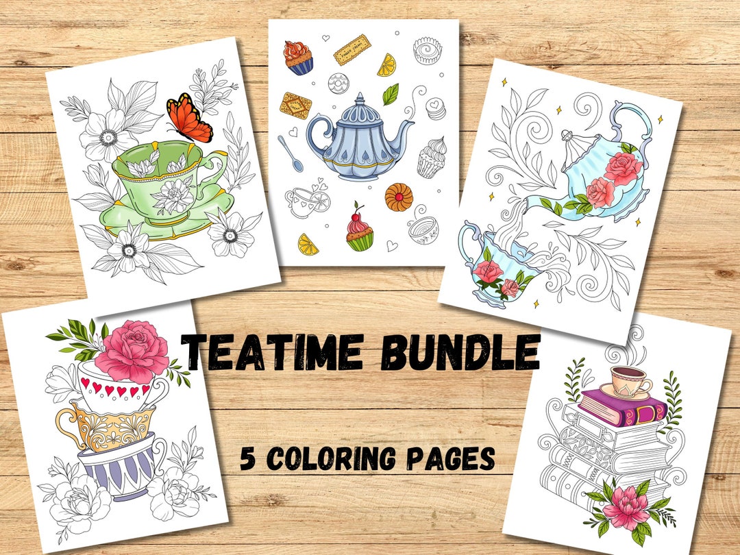 Tea Time Coloring Pages Printable Coloring Page Digital Download Adult ...