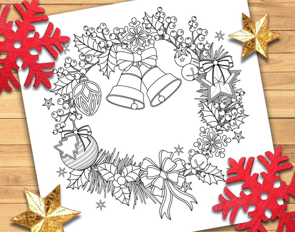 Christmas Wreath - Adult Coloring Page - Christmas Coloring Page ...