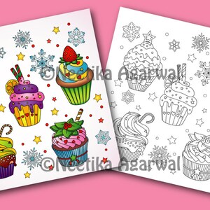 Christmas Cupcakes - Adult Coloring Page - Christmas Coloring Page ...