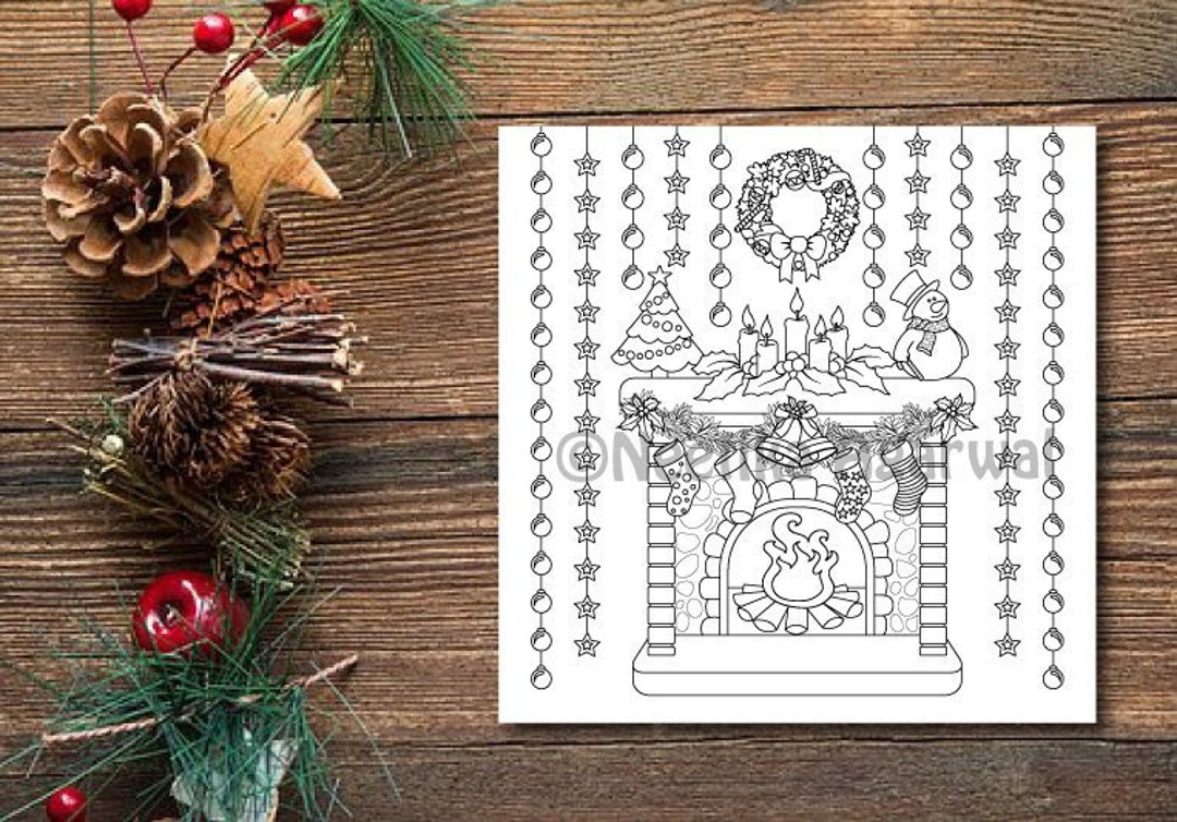 Christmas Mantel - Christmas Scene - Adult Coloring Page - Christmas ...