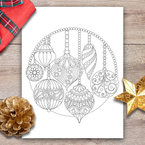 Christmas Hanging Ornaments Adult Coloring Page Christmas - Etsy