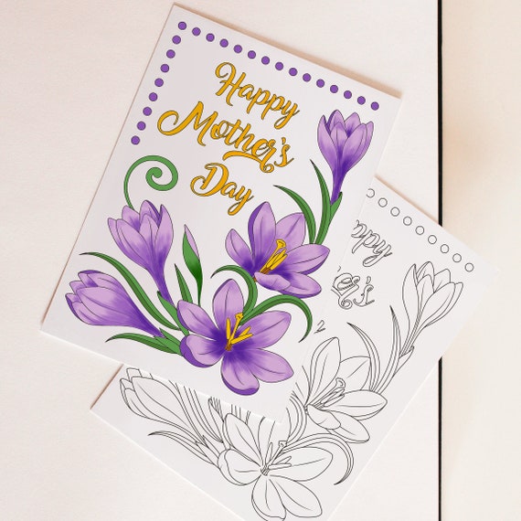 Mothers Day Greeting Card 1 Printable Card Coloring - Etsy