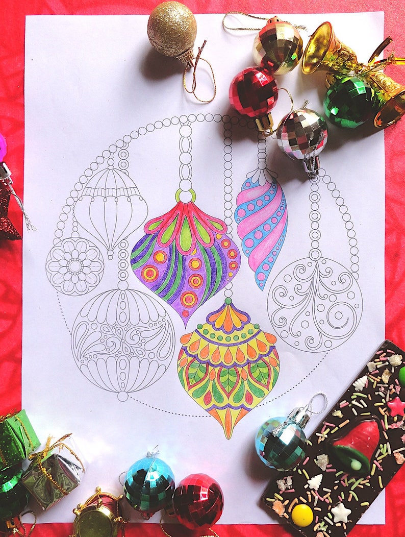 Christmas Hanging Ornaments - Adult Coloring Page - Christmas Coloring ...