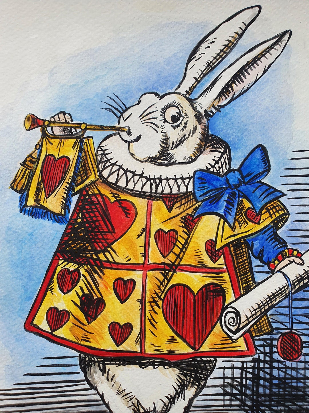 White Rabbit and Trumpet, Print 310gsm - Giclee Printing - Etsy