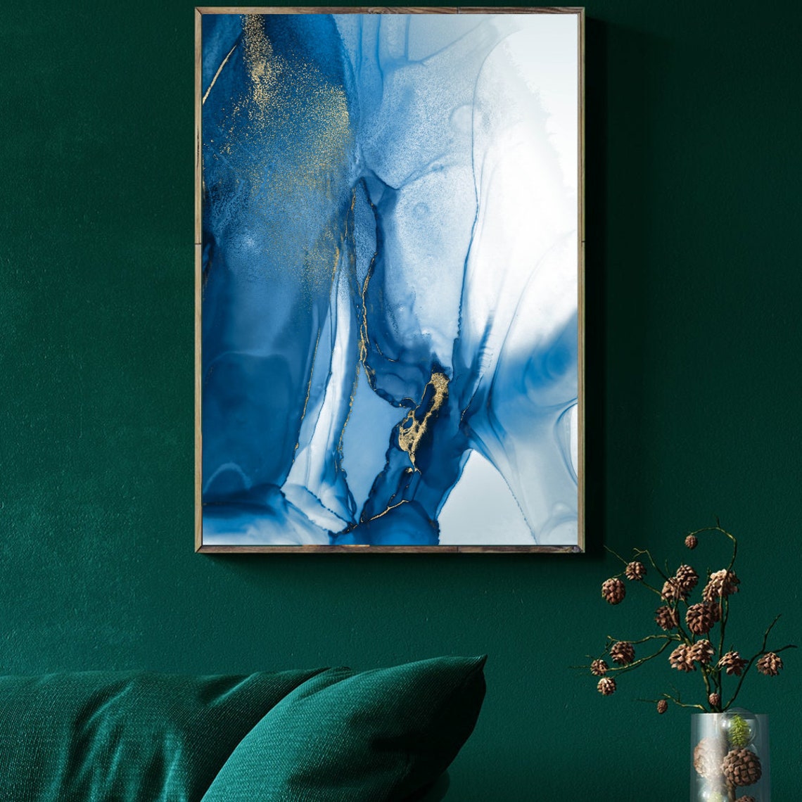 Blue & Gold Painting Print Fine Art Abstract Wall Art | Etsy UK