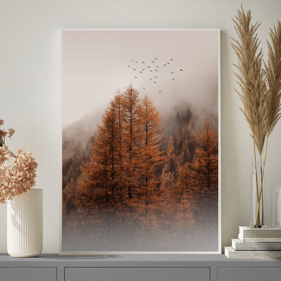 Autumn Trees Print Mist Forest Poster Fog Mountains | Etsy UK