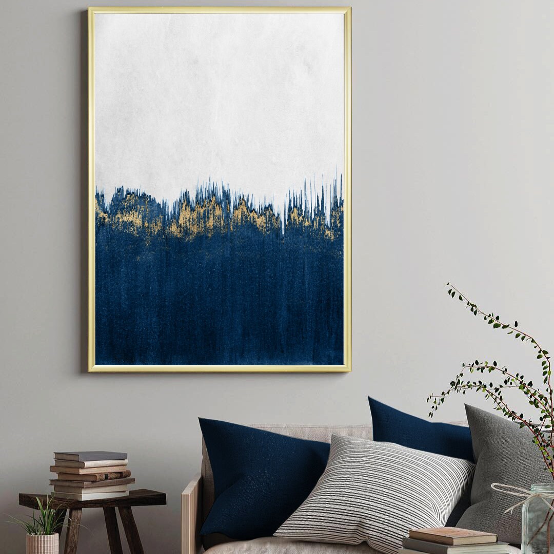Dark Blue and Gold Painting Print Wall Art Print Painting - Etsy UK