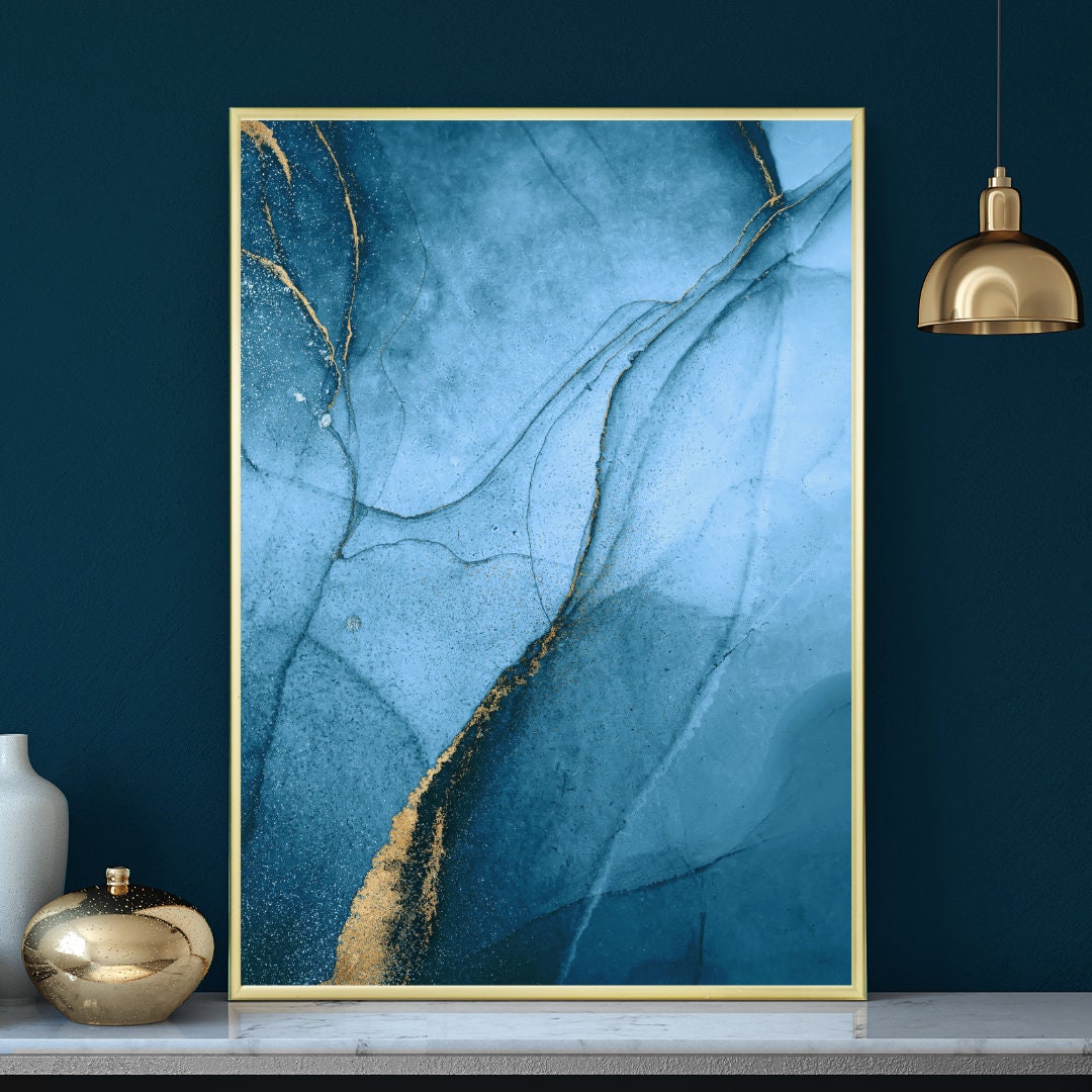 Dark Blue and Gold Artwork Print Wall Art Print Painting - Etsy