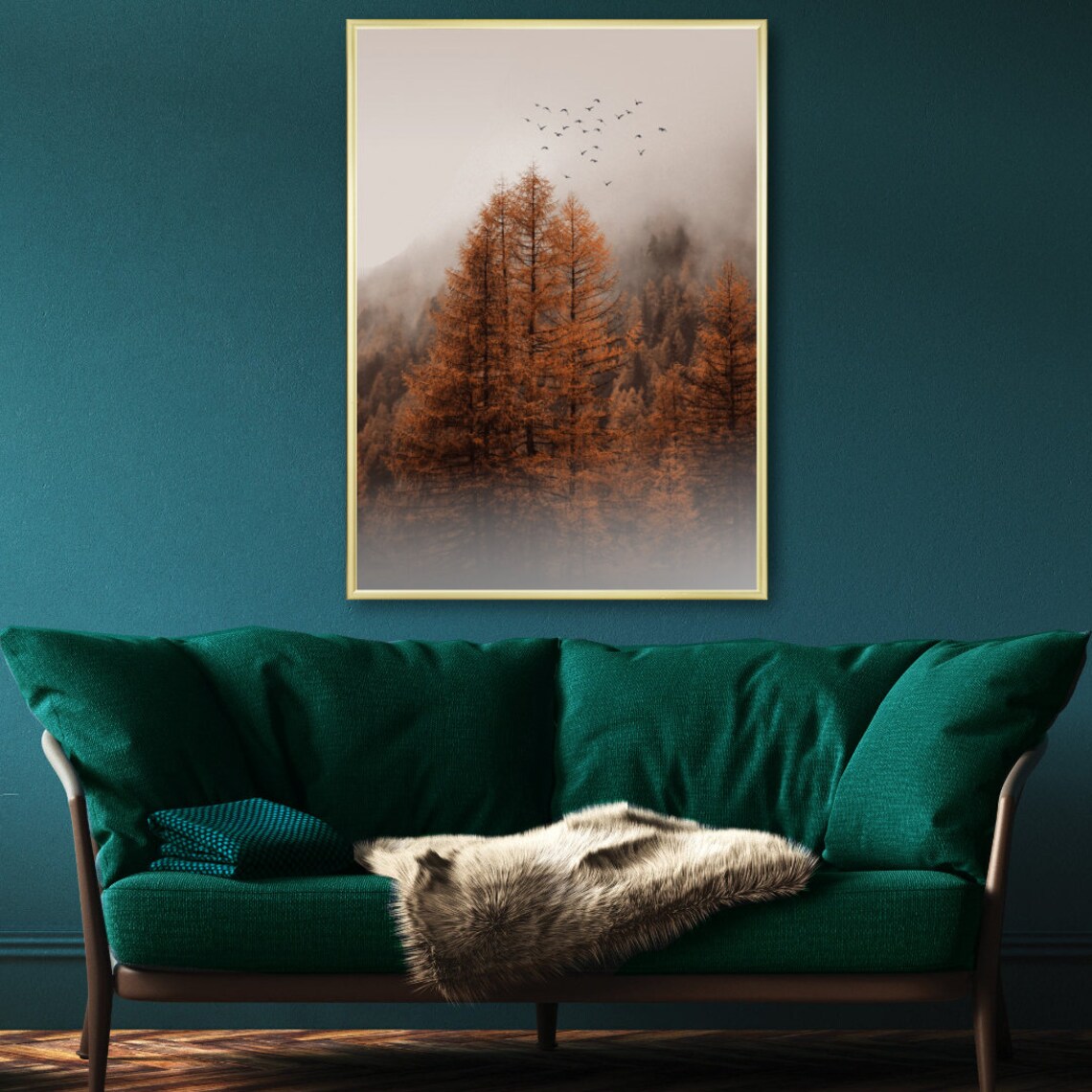 Autumn Trees Print Mist Forest Poster Fog Mountains | Etsy UK