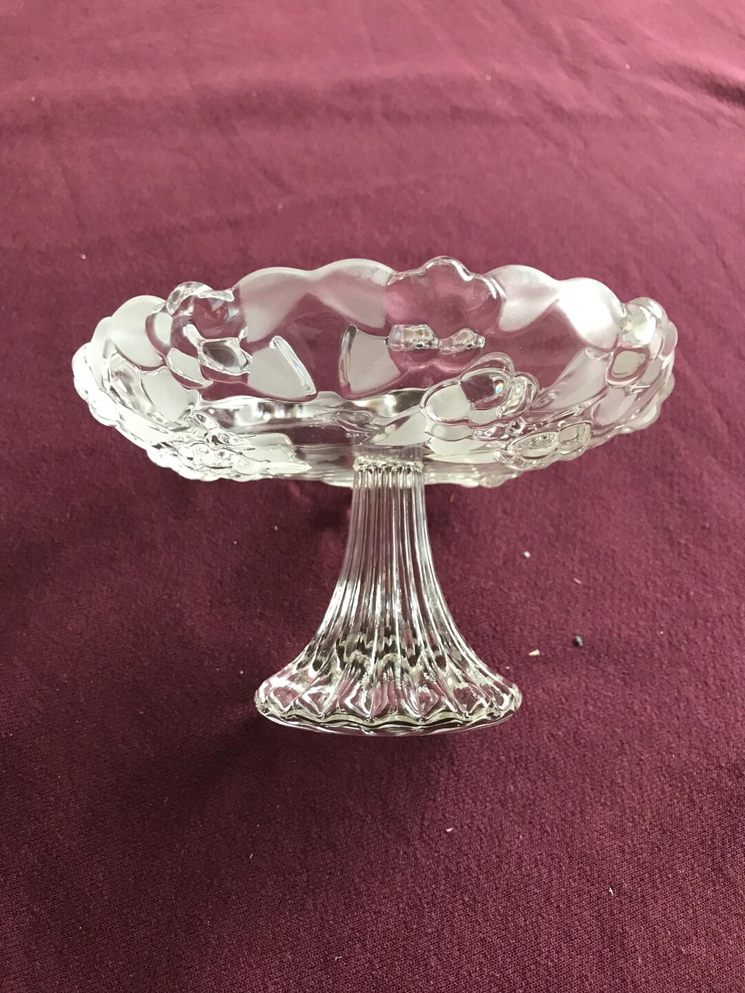 Etched / Frosted Crystal Glass Candy Dish With Solid Fluted Compote ...