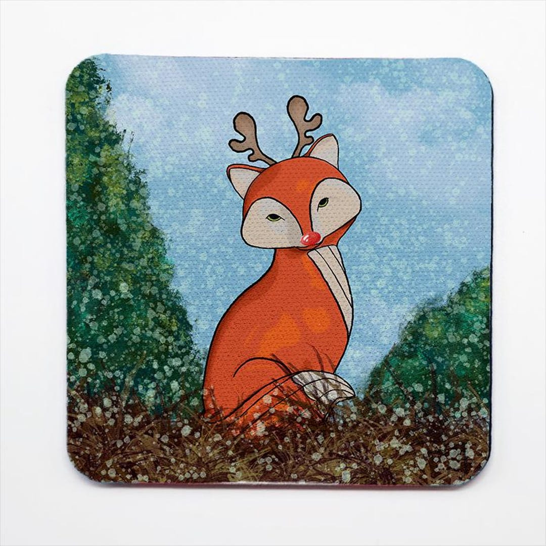 Rudolph the Red Nosed Fox Neoprene Square Coaster - Etsy
