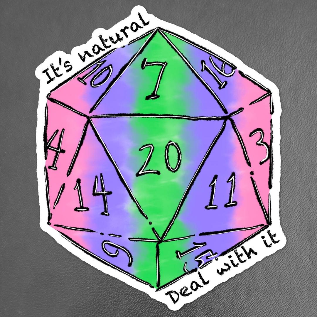 Trigender LGBTQ+ Nat 20 D20 Dice Sticker - Fun Nerdy Pride RPG Dnd D&D ...