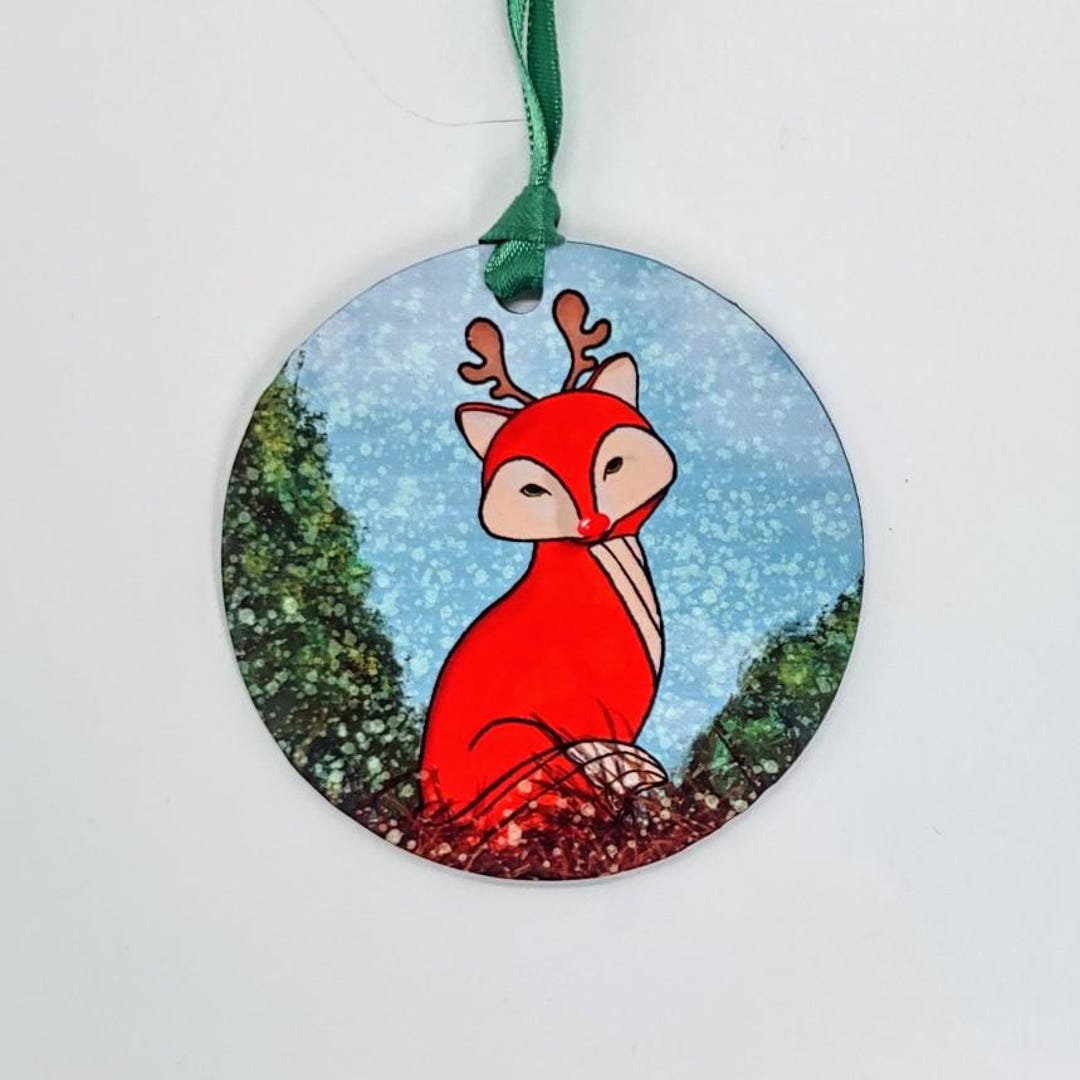 Rudolph the Red Nosed Fox Round Christmas Ornament - 2.75"x 2.75" - Etsy