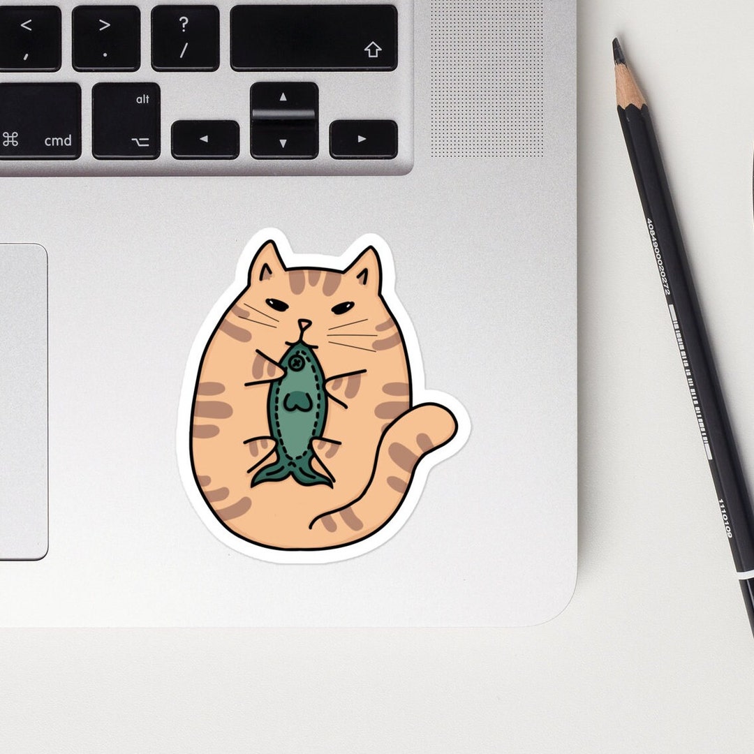 Chungus Sticker - Hungry Ginger Tabby Fat Cat With a Fish - Etsy
