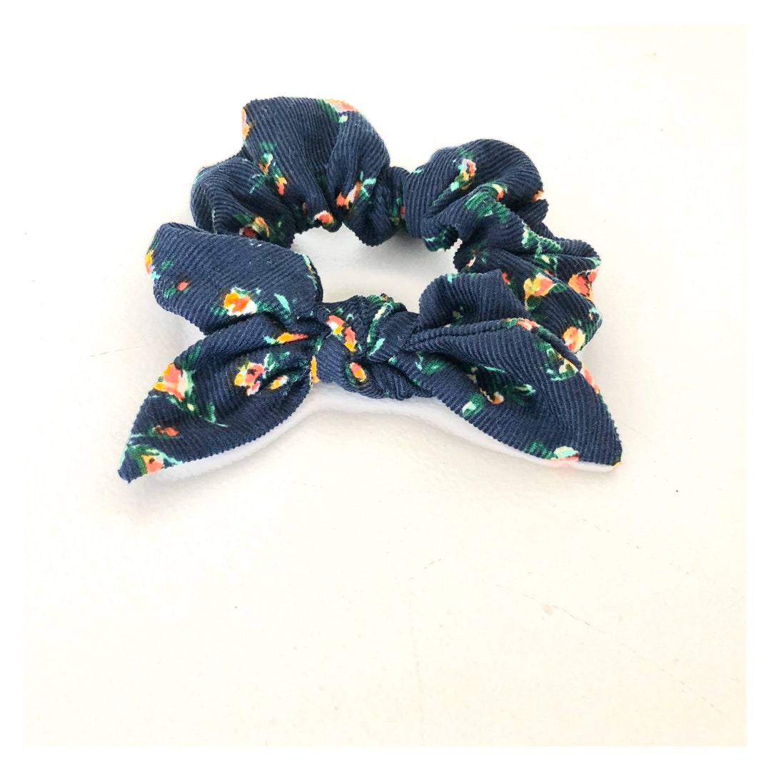 Navy Blue Corduroy Fabric With Roses/ Flowers/ Petal Elastic Scrunchie ...