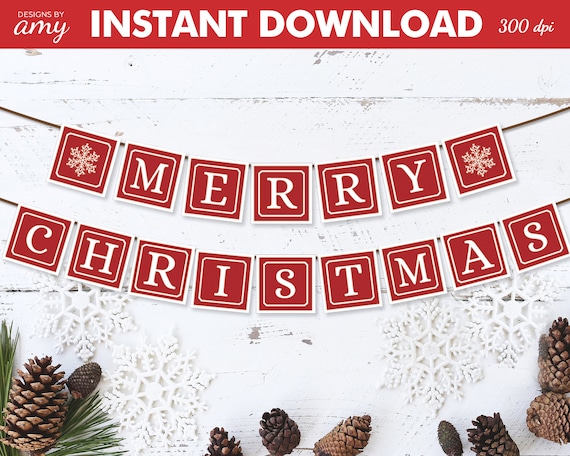 PRINTABLE Merry Christmas Red Banner for Home Decor or Office | Etsy