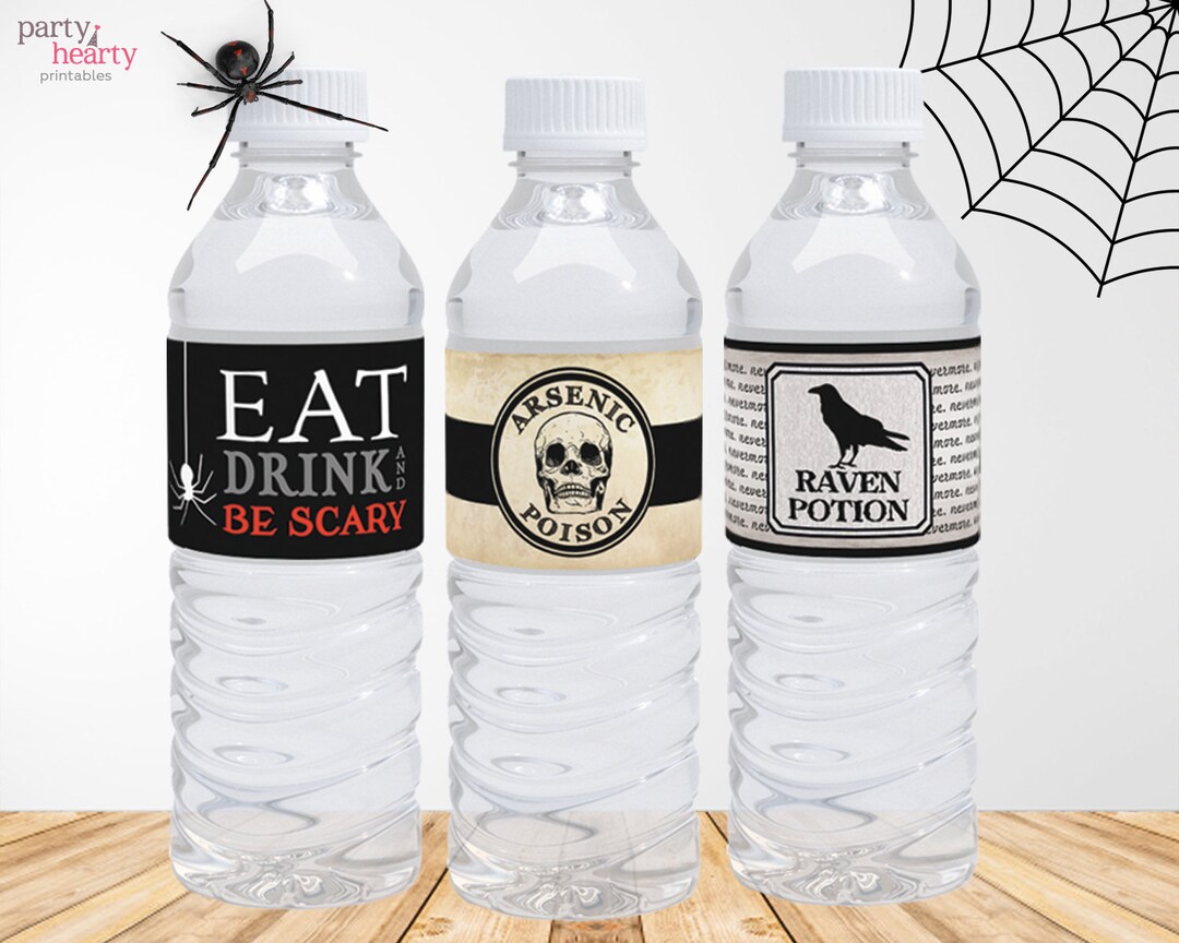 Printable Gothic Halloween Water Bottle Labels for Halloween Party ...
