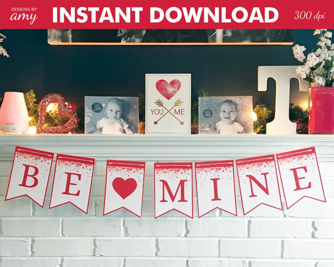 PRINTABLE "be Mine" Banner With Red Letter & Hearts, Valentines Party ...
