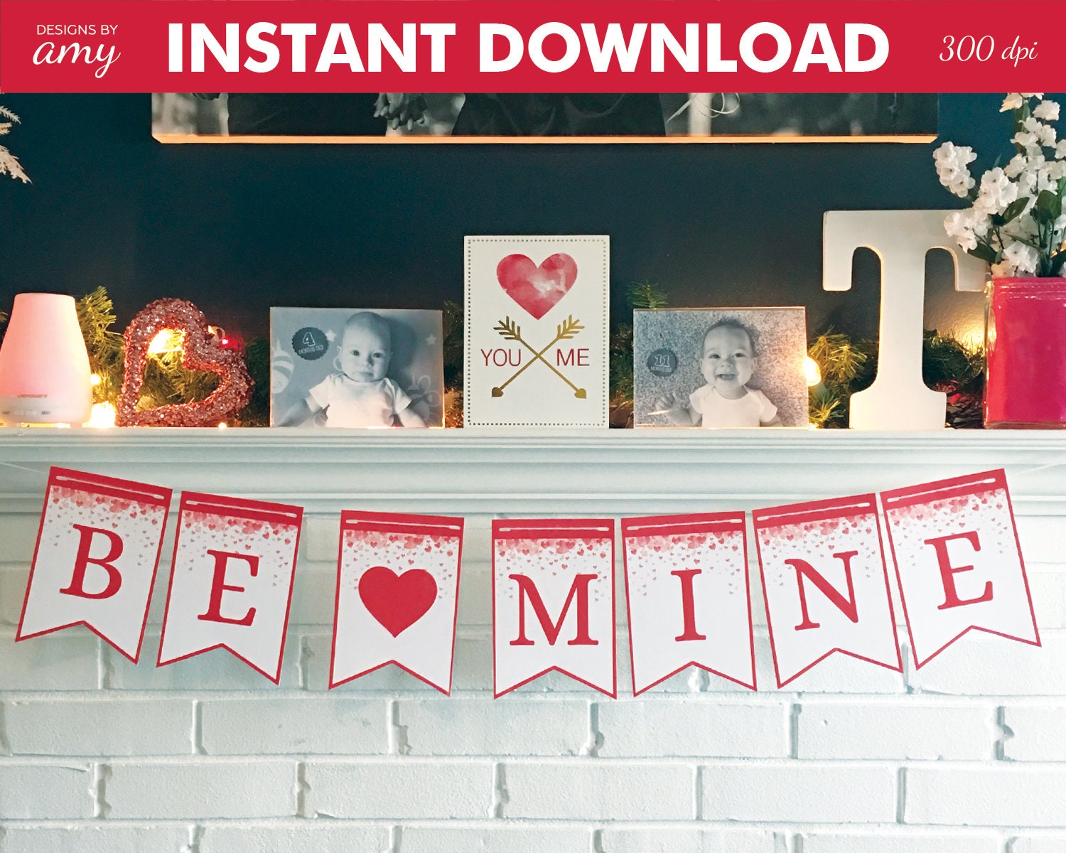PRINTABLE be Mine Banner With Red Letter & Hearts | Etsy