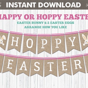 Happy Easter Printable Banner, Hoppy Easter, Easter Decoration, Easter ...