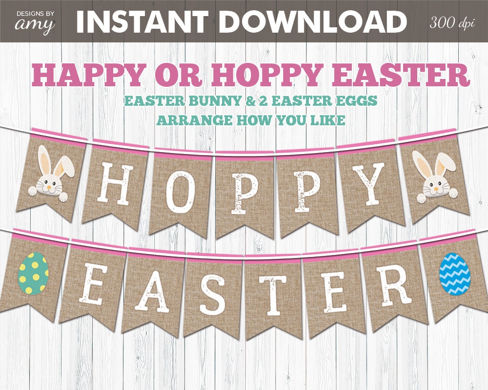 Happy Easter Printable Banner, Hoppy Easter, Easter Decoration, Easter ...