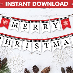 Printable Black & White Plaid Christmas Banner for Home or Office ...