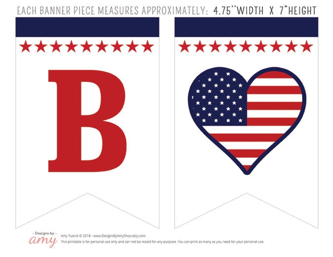 Printable 4th of July Liberty Banner With American Flag, Memorial Day ...