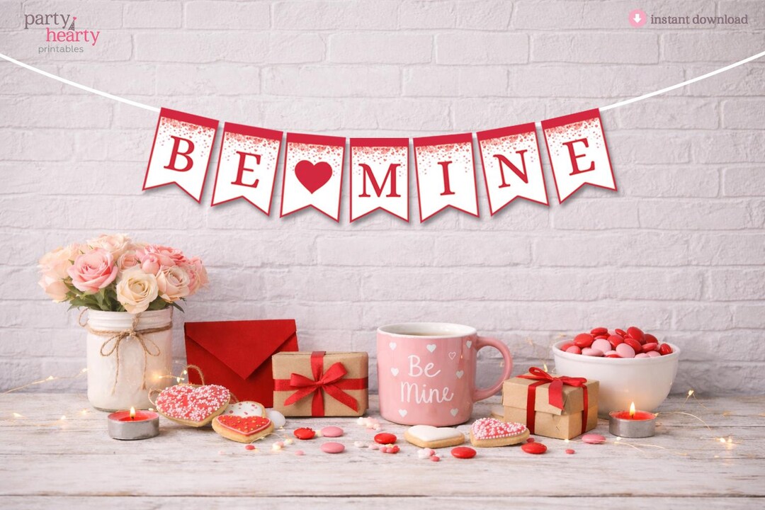 Printable Be Mine Valentine's Day Banner Red Heart, Instant Digital ...