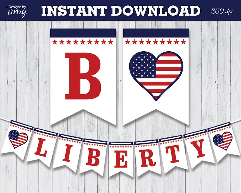 Printable 4th of July Liberty Banner With American Flag, Memorial Day ...