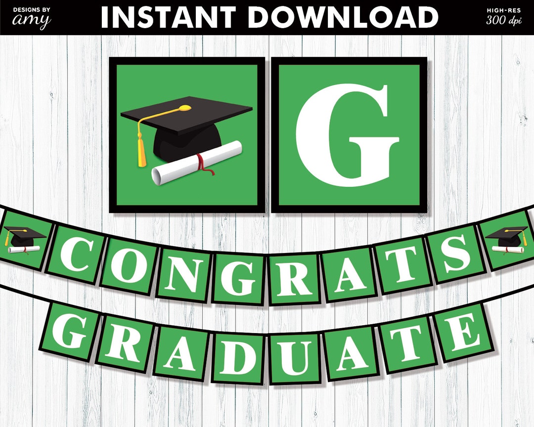 Printable Graduation Banner for Green, White, Black High School or ...