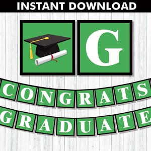 Printable Graduation Banner for Green, White, Black High School or ...