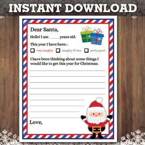 PRINTABLE Letter to Santa Claus Christmas Wish List, Dear Santa Letter ...
