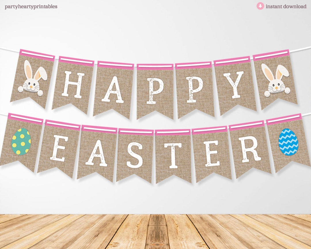 Happy Easter Printable Banner, Hoppy Easter, Easter Decoration, Easter ...