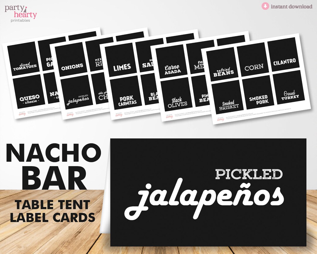 Printable Nacho Bar Food Labels Table Tent Cards for Mens Birthday ...