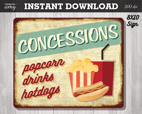 Concessions Printable Sign Concessions Digital Sign 8x10 | Etsy